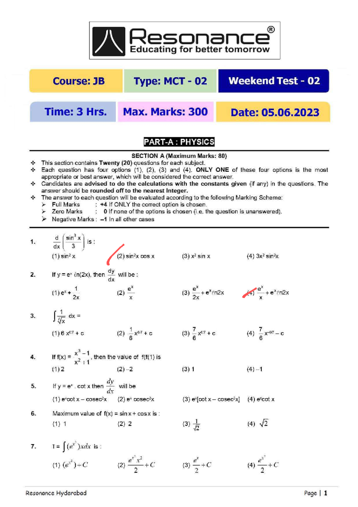 JB (MCT-2) 05 - Weekend Test 02 Physics & Chemistry Overview - Studocu