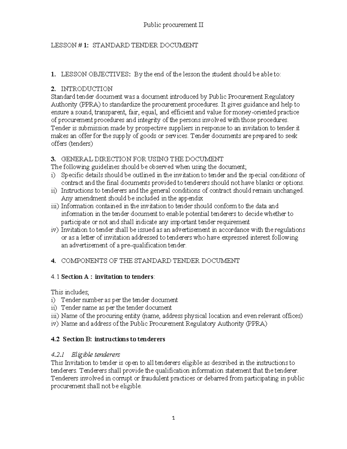 Public Procurement II: Standard Tender Document - Lesson 1 (Jkuat 2023 ...