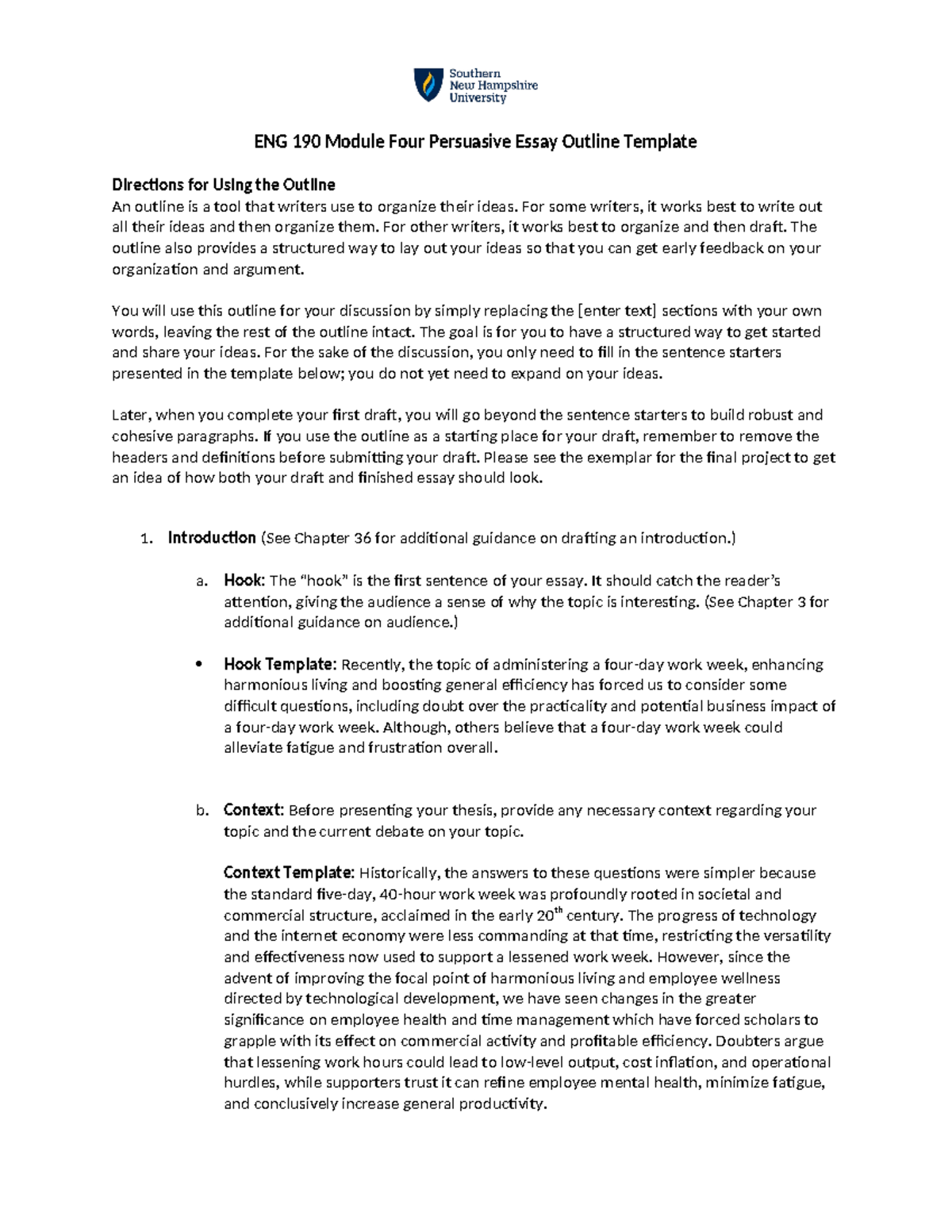 ENG 190 Module Four Persuasive Essay Outline Template - For some ...