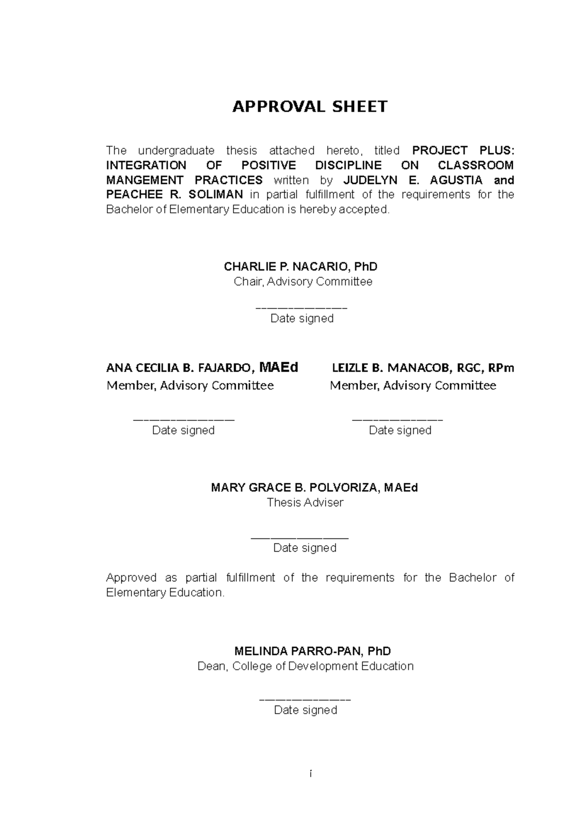 BAE 101: Project Plus - Integration of Positive Discipline in Classroom ...