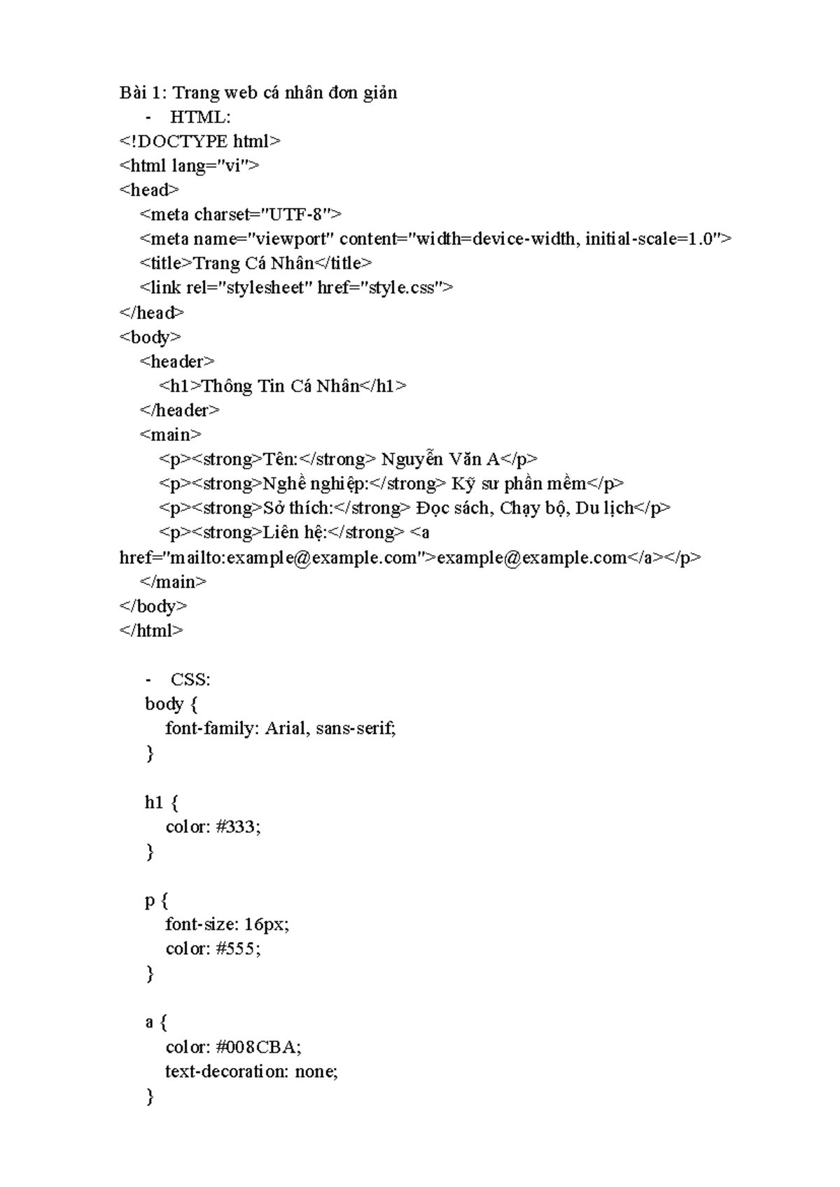 Bài Tập HTML & CSS: Trang Web Cá Nhân, Thực Đơn, Giới Thiệu Sản Phẩm ...