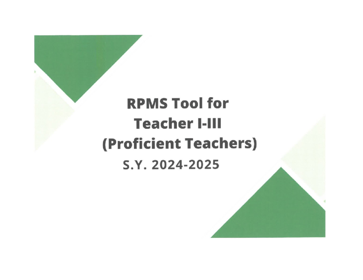 RPMS Tool for Teacher I-III KRA 1-4 Performance Indicators 2024 - Studocu