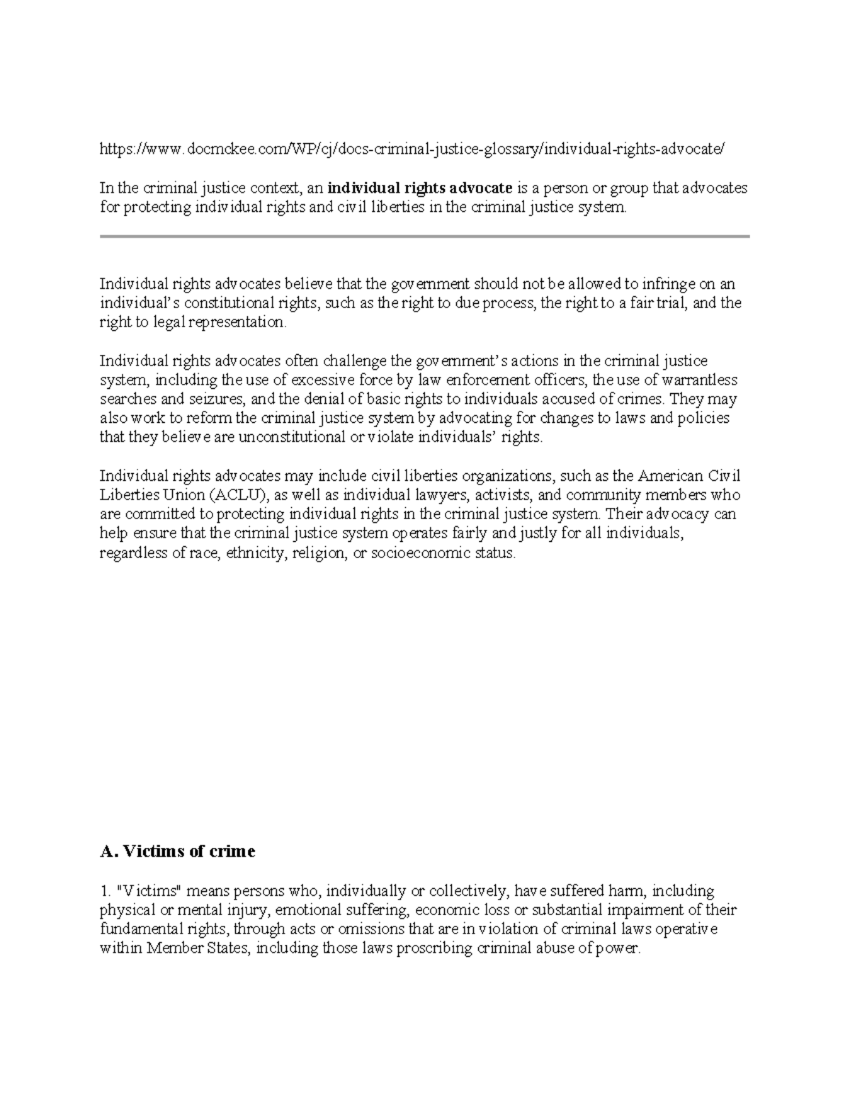 CAT 101: Individual Rights Advocacy in Criminal Justice Systems - Studocu