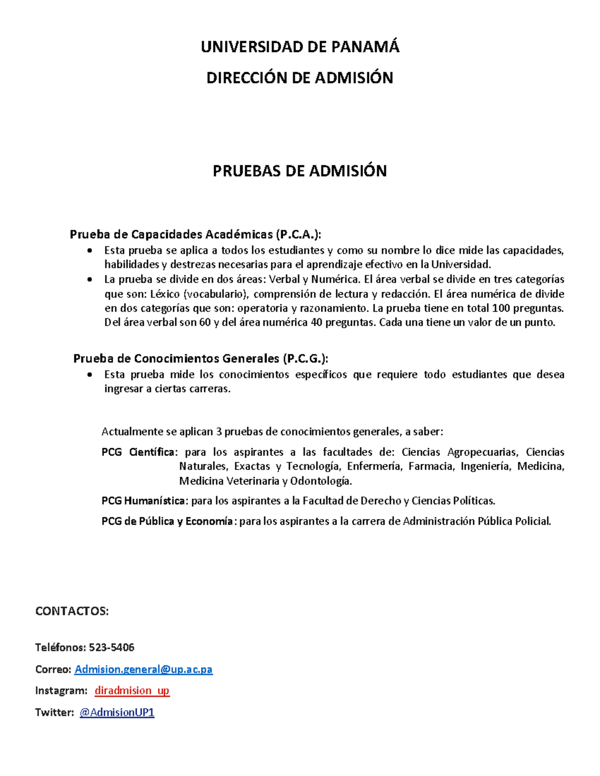 Pruebas de Admisión - Capacidades Académicas y Conocimientos Generales ...
