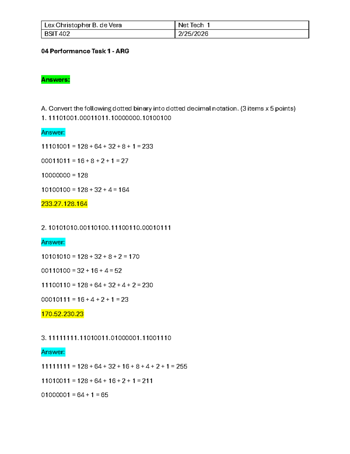 BSIT 402 Net Tech 1 04 Performance Task 1 - ARG Answers - Studocu