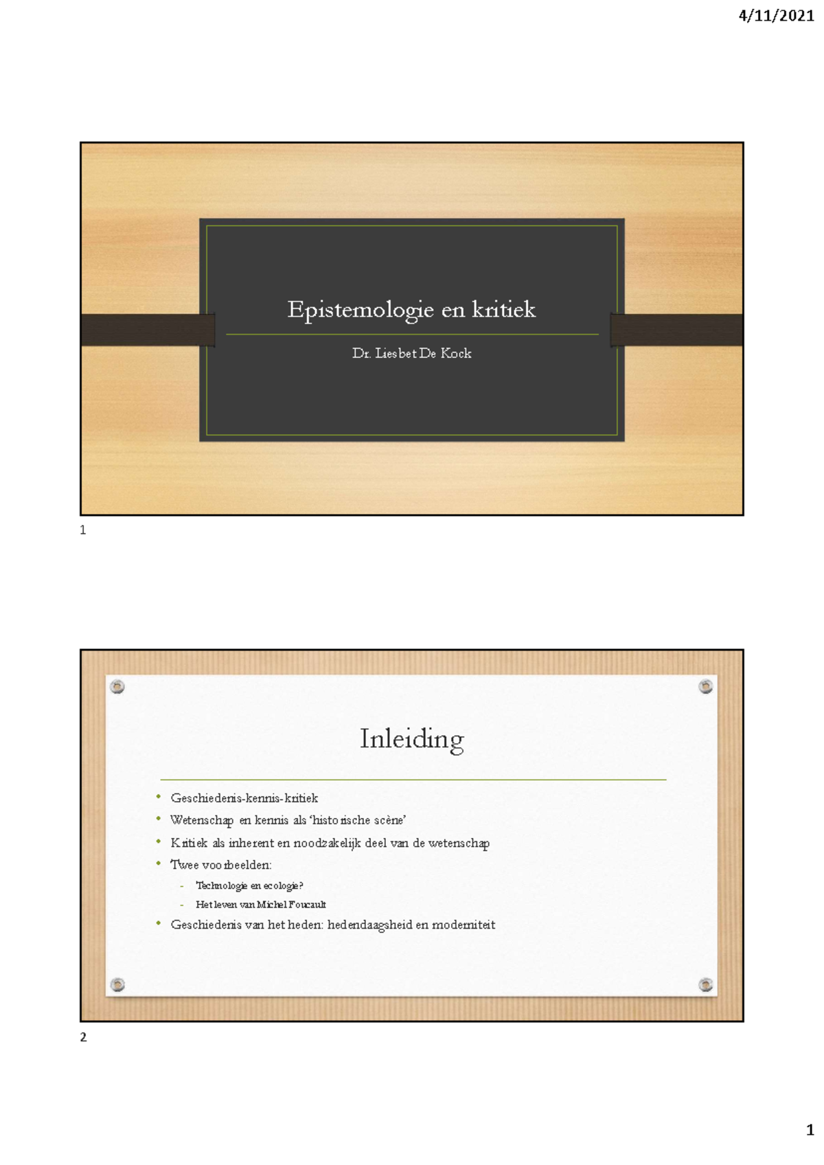 Handout Objectiviteit en Kennis - Epistemologie en kritiek Dr. Liesbet ...