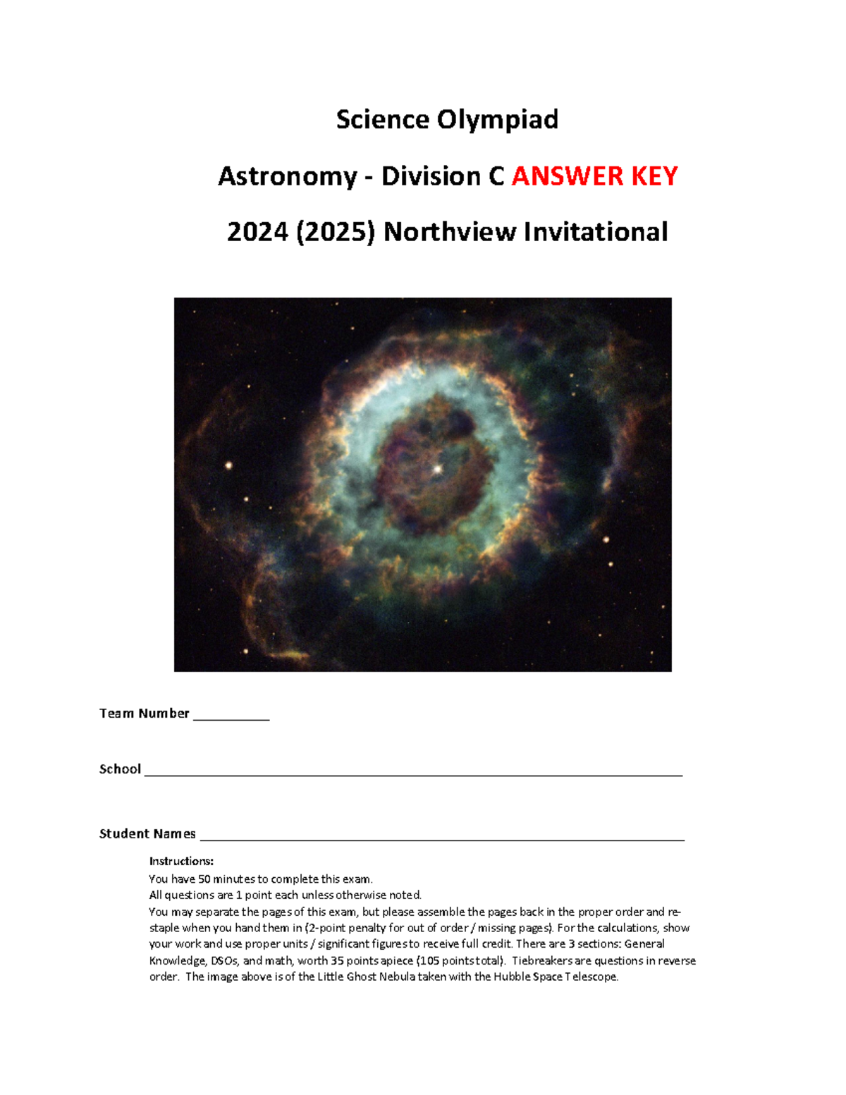 2024 Northview astronomy exam key - Science Olympiad Astronomy ...