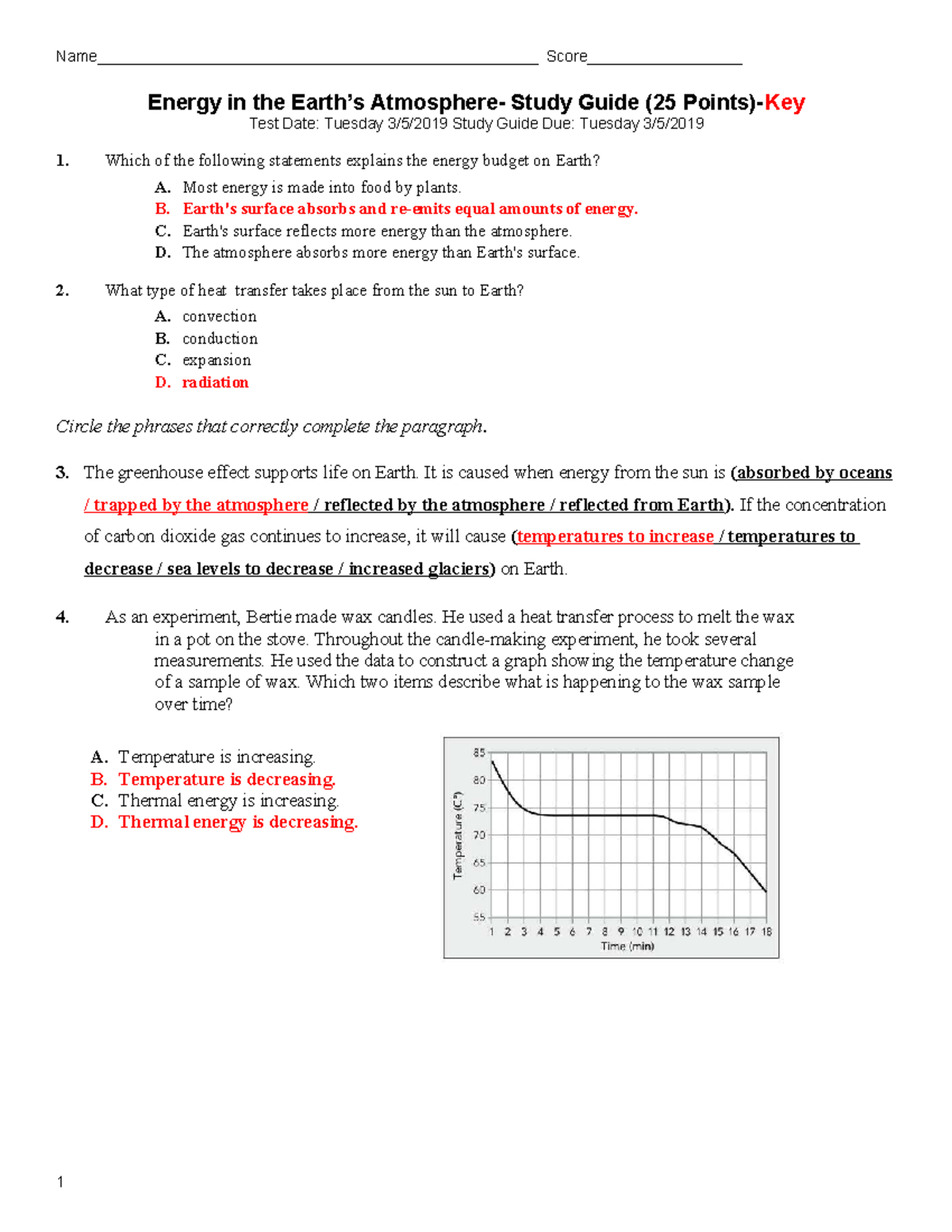 6th Grade Topic 4 Lesson 1 Study Guide on Energy and Heat Transfer ...