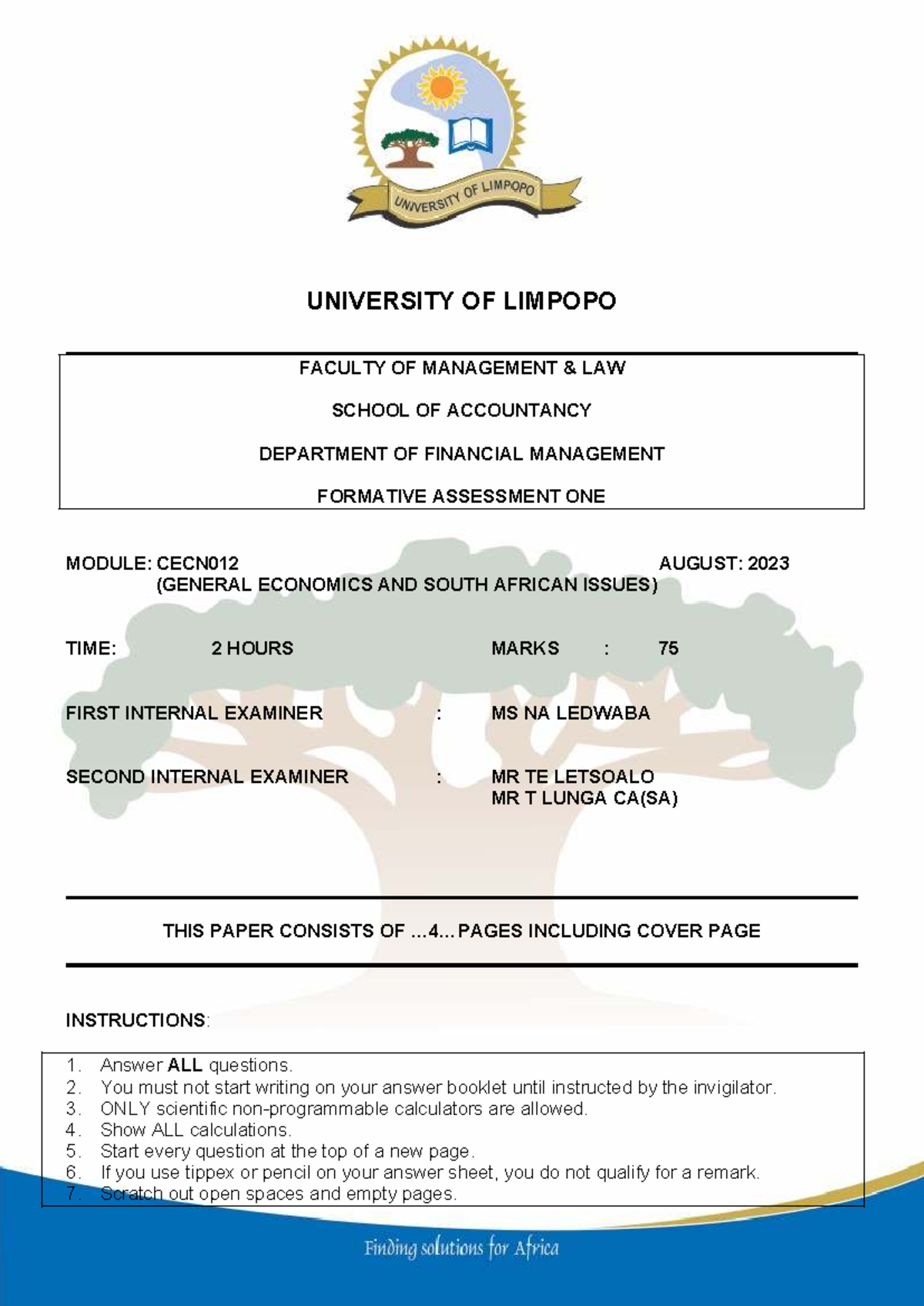CECN012 FORMATIVE ASSESSMENT ONE - GENERAL ECONOMICS AUG 2023 - Studocu