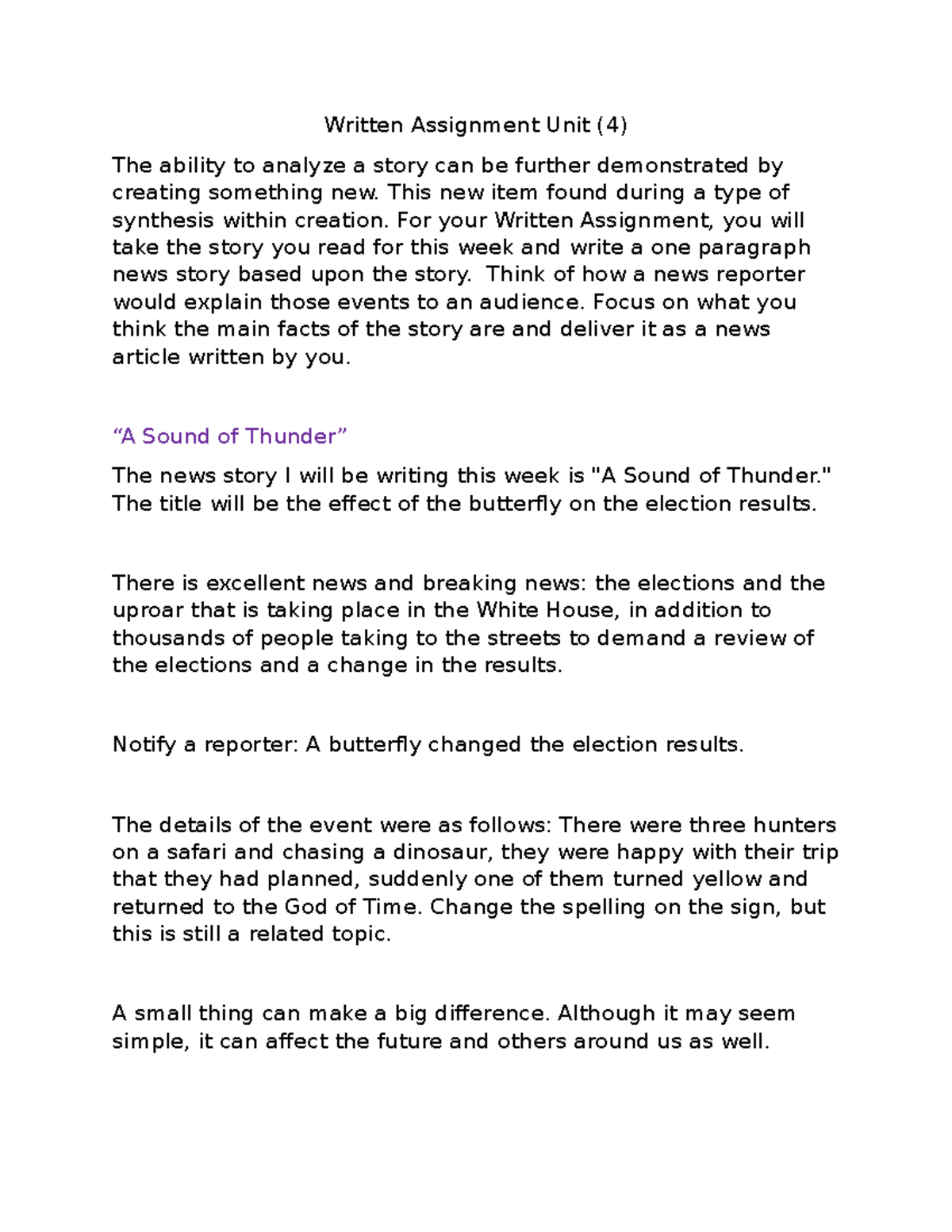 ENGL Written Assignment Unit (4) - Written Assignment Unit (4) The ...