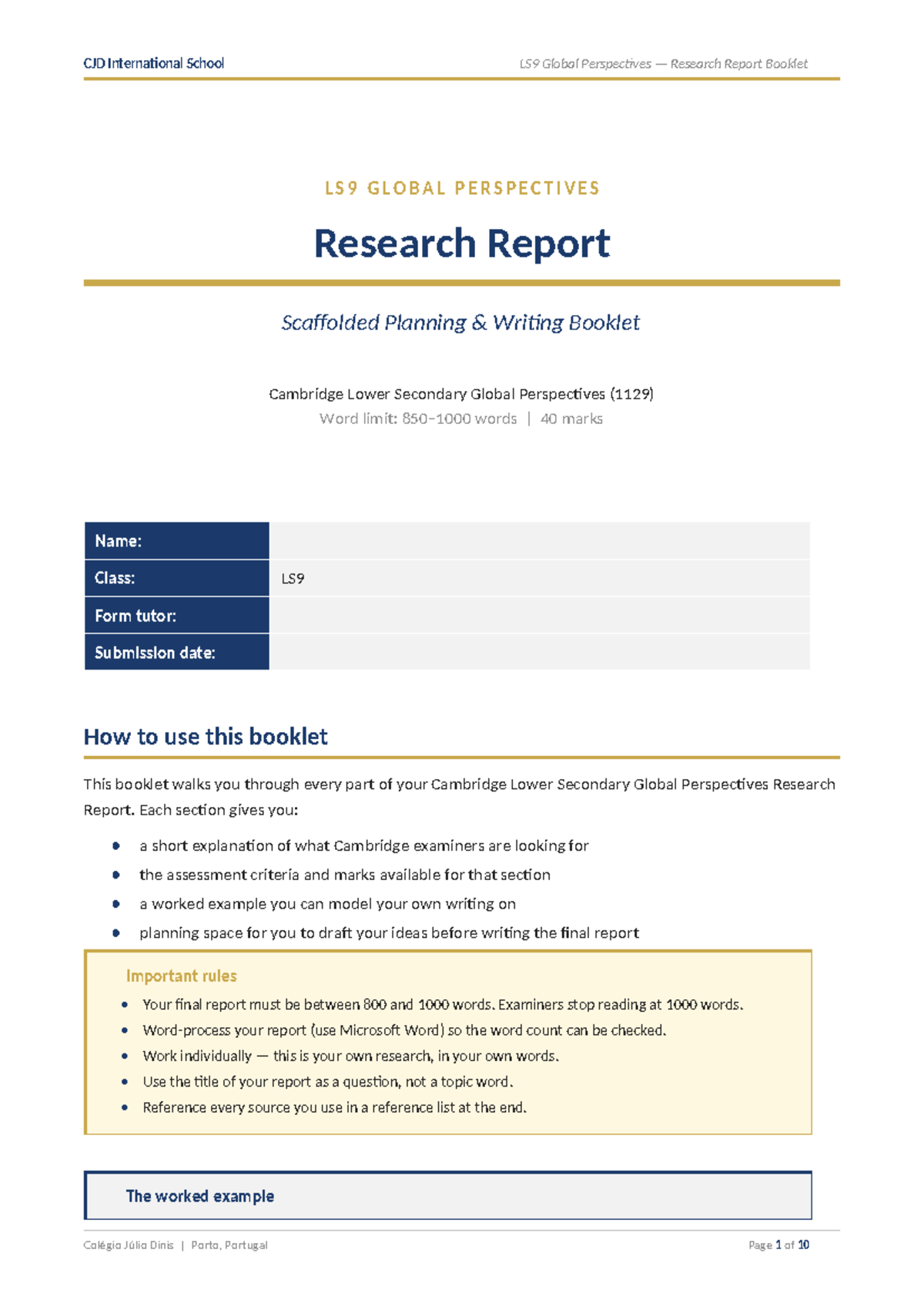 LS9 Global Perspectives Research Report Scaffolded Planning Guide - Studocu