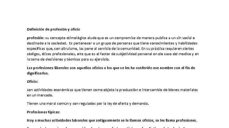 Definición de Profesión y Oficio: Conceptos y Ética Profesional - Studocu