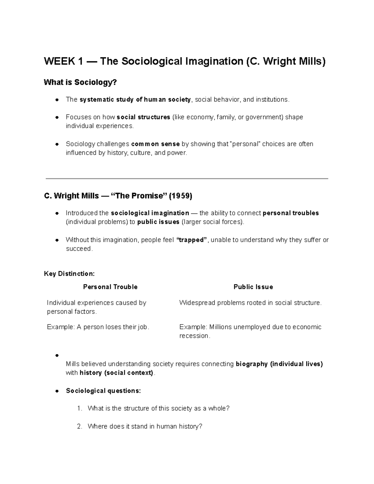 Sociology and Research Methods: Insights from Weeks 1-6 (SOC 101) - Studocu