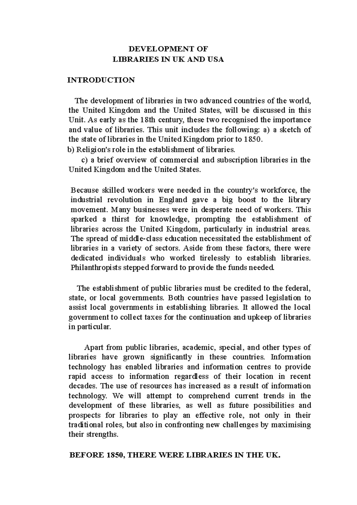 Development of Libraries in UK & USA - Lecture Notes 7 - Studocu