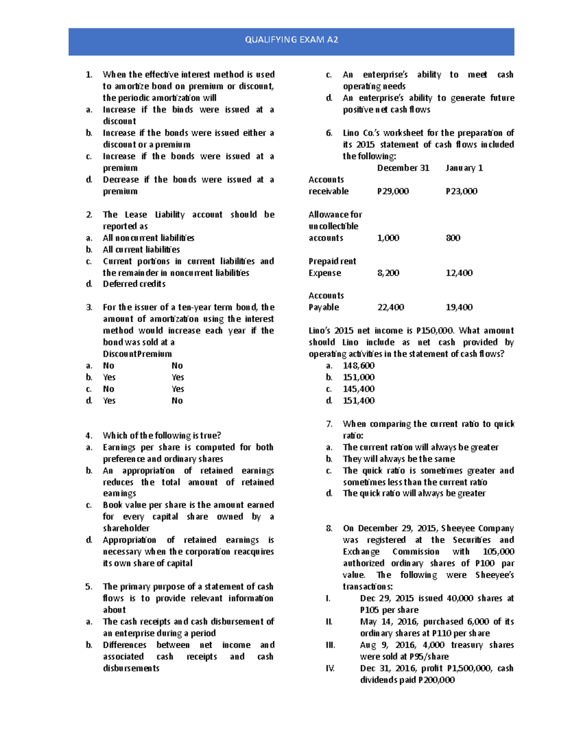 Qualifying EXAM ACC 2: Key Concepts and Practice Questions - Studocu