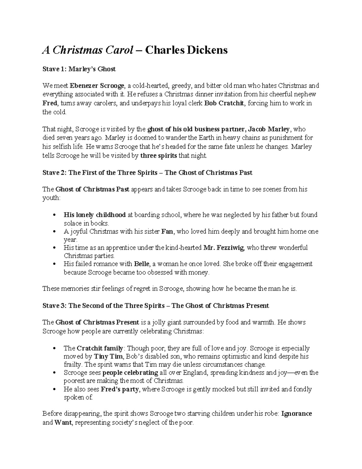 A Christmas Carol (ENGLISH 101) - Stave Summaries & Themes Analysis ...