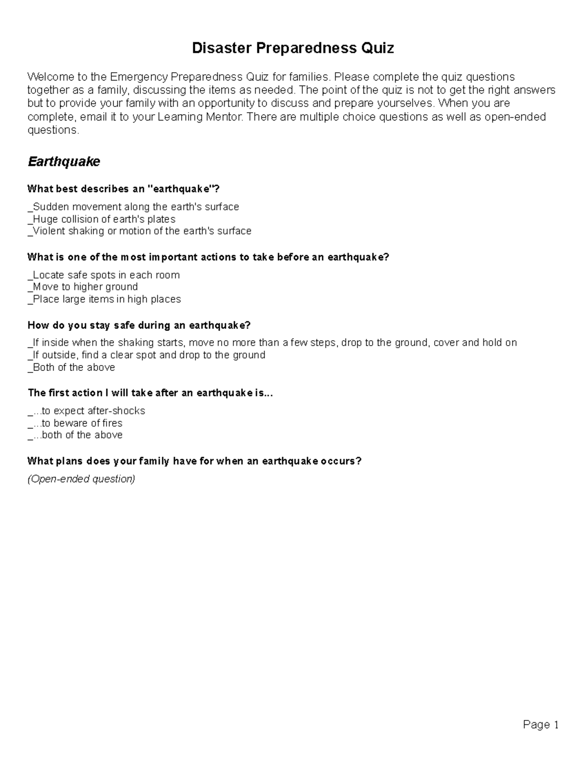 Emergency Preparedness Family Quiz: Earthquakes, Floods & Eruptions ...