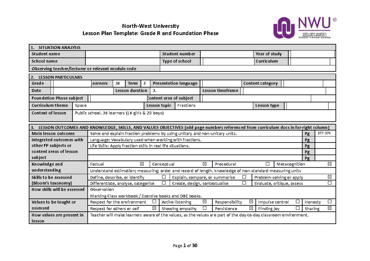 MFPC 321 Ass 3 A B -Lesson plan template- Foundation Phase and Gr R ...
