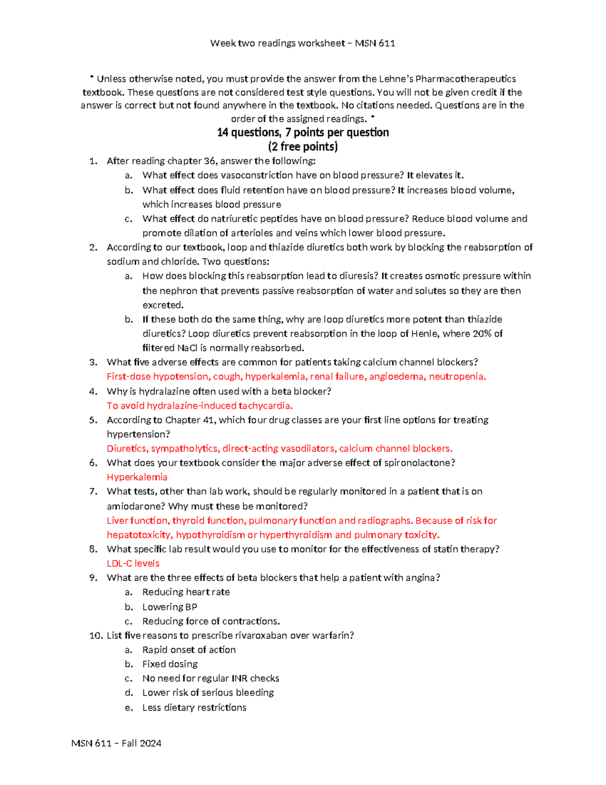 MSN 611 Week 2 Readings Worksheet – Pharmacotherapeutics Analysis - Studocu