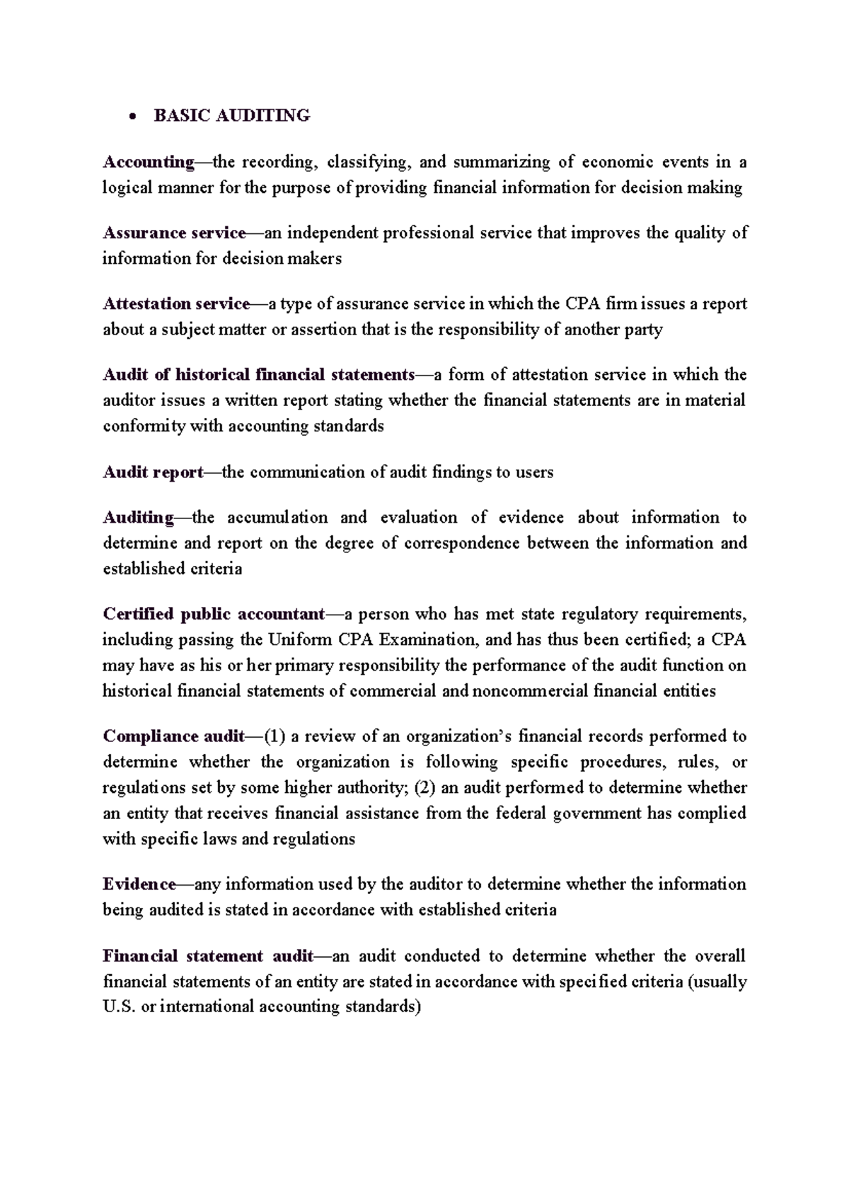 BASIC AUDITING Glossary: Key Terms and Concepts for Understanding - Studocu