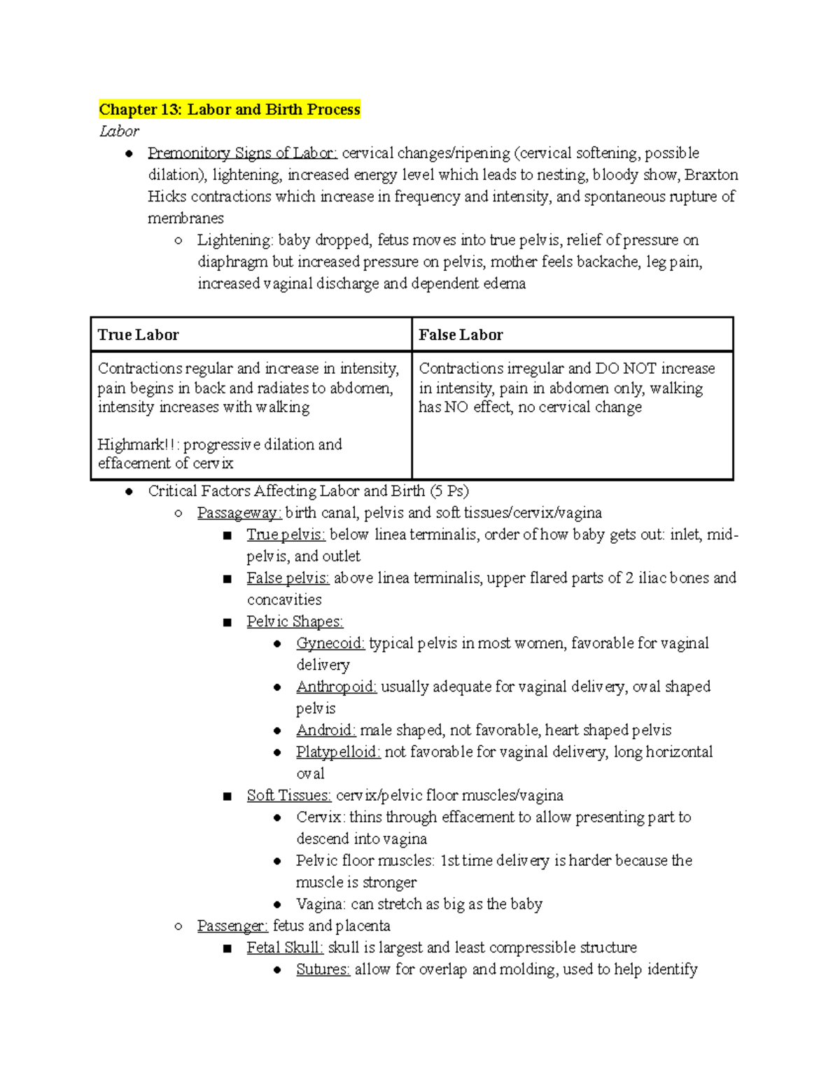 Labor and Birth Process: Nursing Management Insights for Exam - Studocu