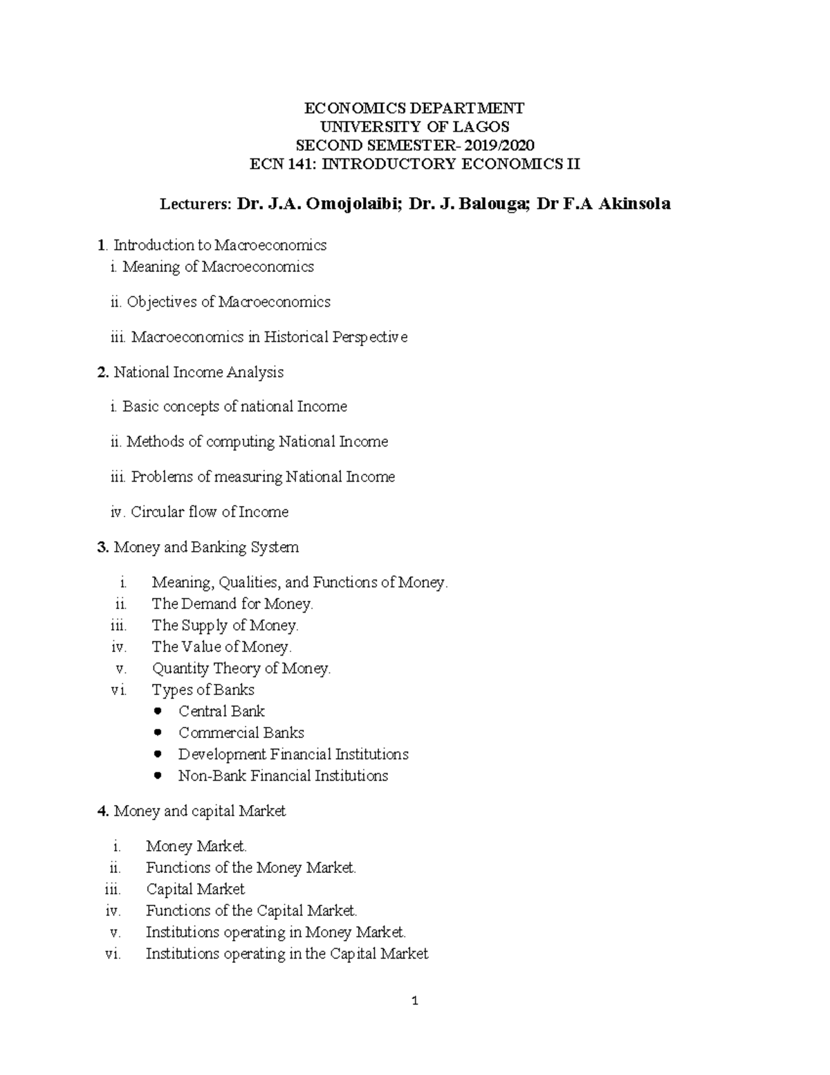 ECN 141 Course Outline - Summary of Macroeconomic Principles - Studocu
