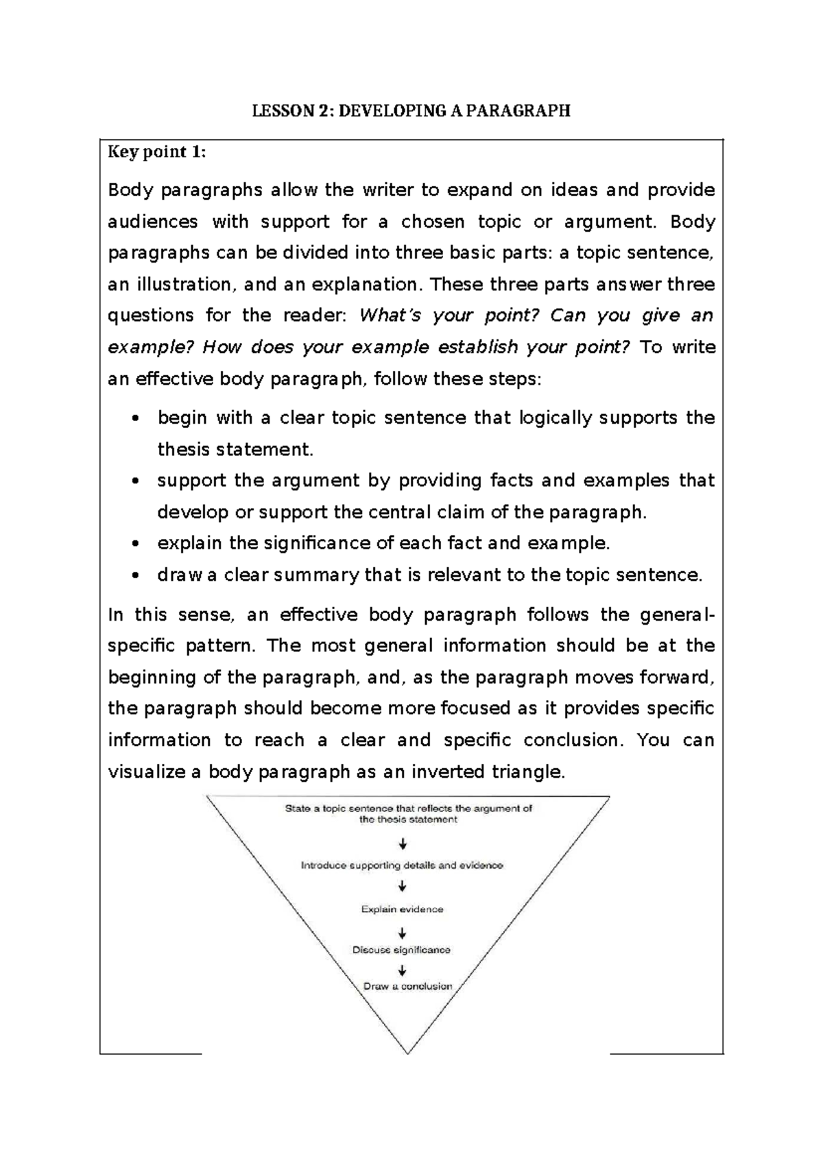LESSON 2: DEVELOPING A PARAGRAPH - Key Concepts and Techniques - Studocu