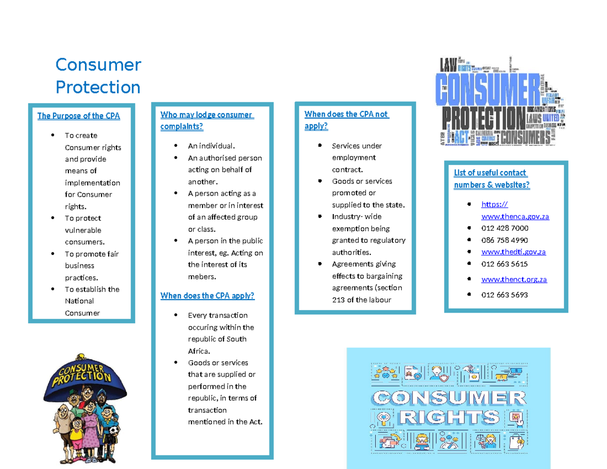 CPA Act Consumer Rights Pamphlet: Key Protections Explained - Studocu