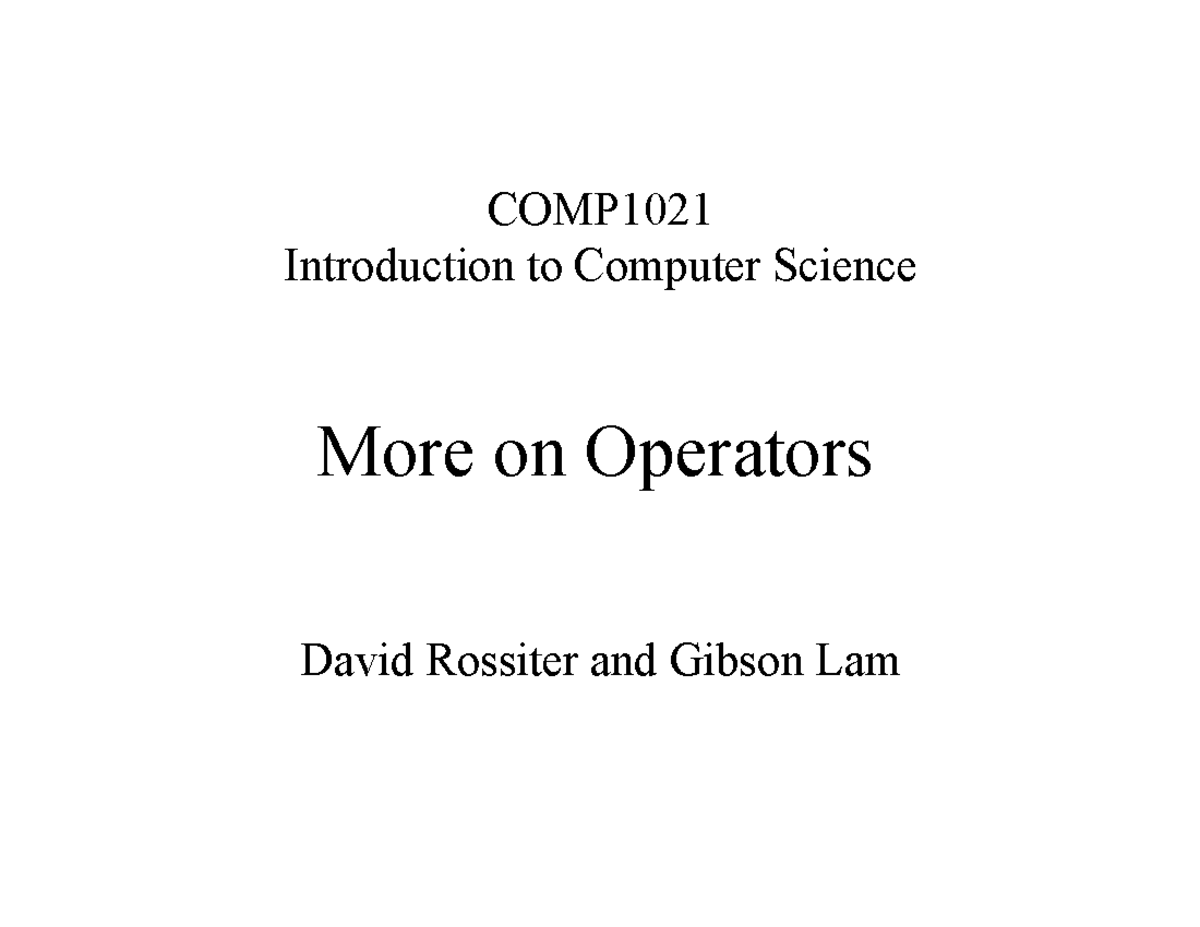 COMP1021 Final Exam Notes: More on Operators in Python - Studocu