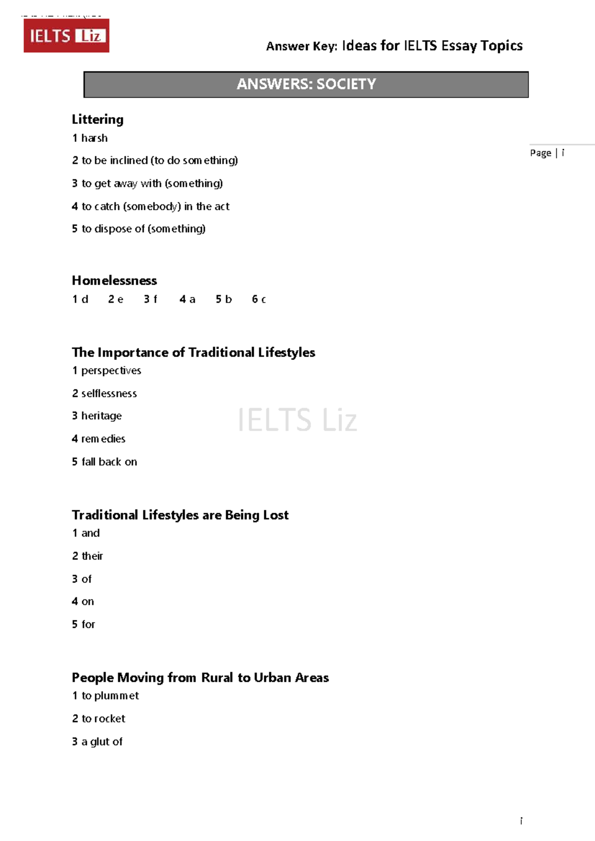 Answer Key: Ideas for IELTS Essay Topics (S-W) - Studocu