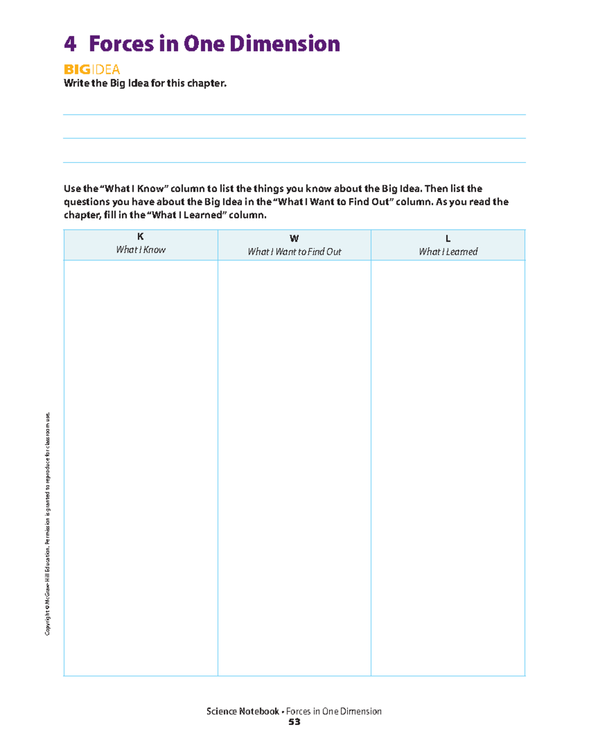 Forces in One Dimension - 4 Forces in One Dimension BIGIDEA Write the Big Idea for this chapter ...
