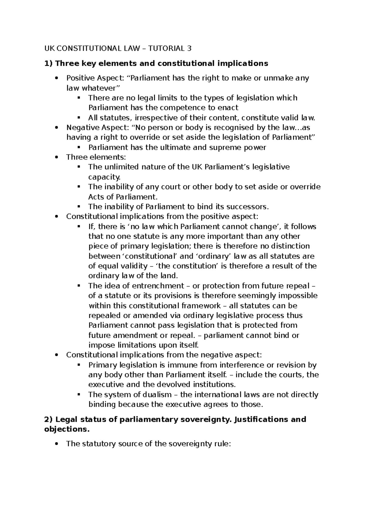 UK Constitutional Law Tutorial 3: Key Elements of Parliamentary ...