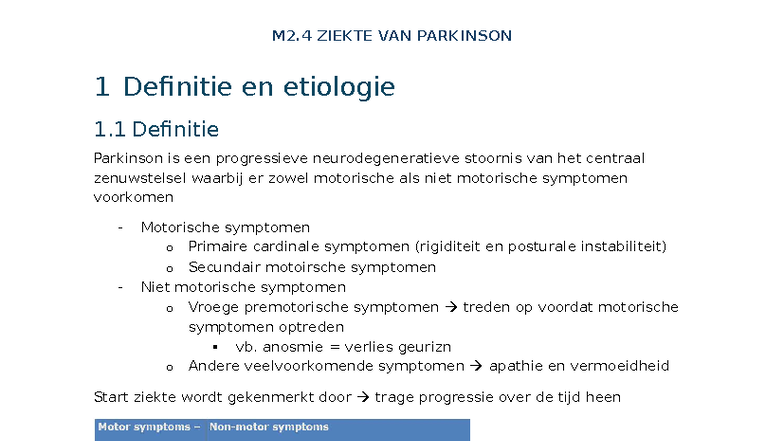M2.4 ZIEKTE VAN PARKINSON: Definitie, Etiologie en Pathofysiologie ...