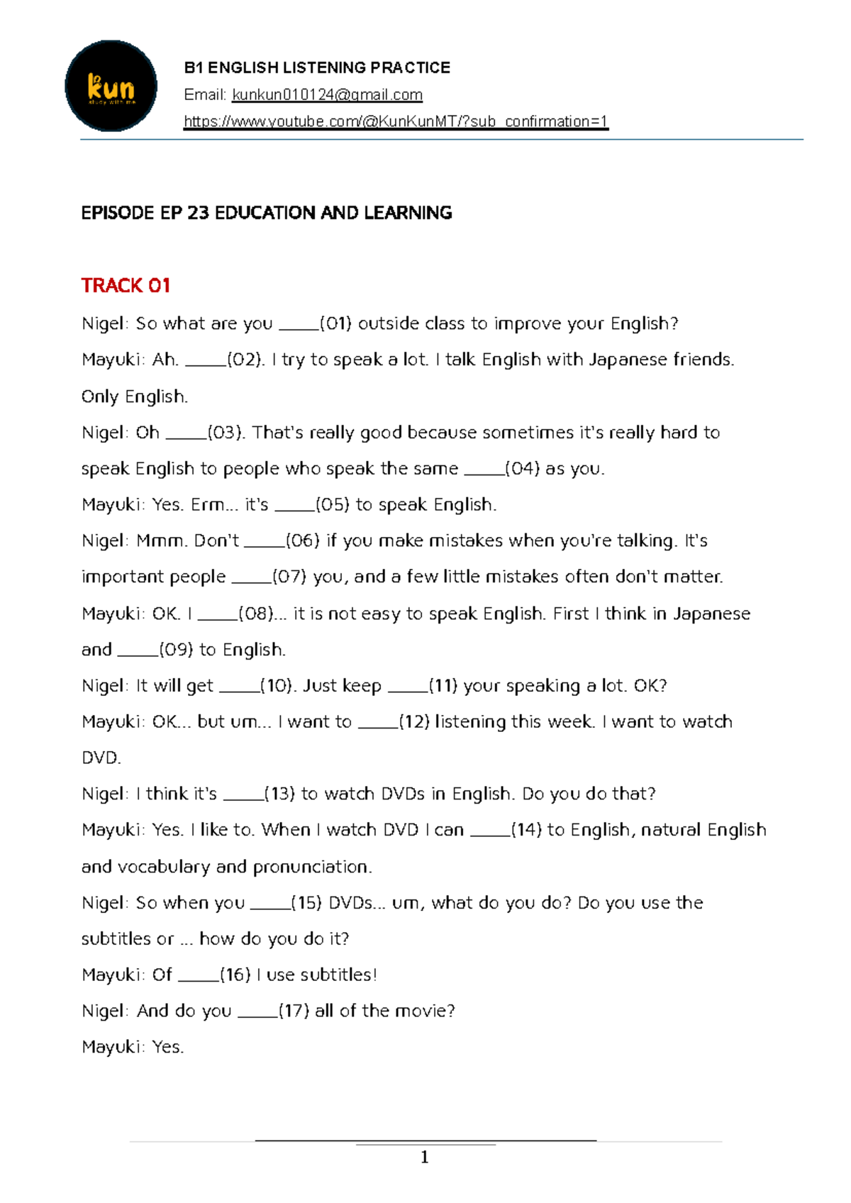 B1 ENGLISH LISTENING PRACTICE: EP23 Education & Learning Insights - Studocu