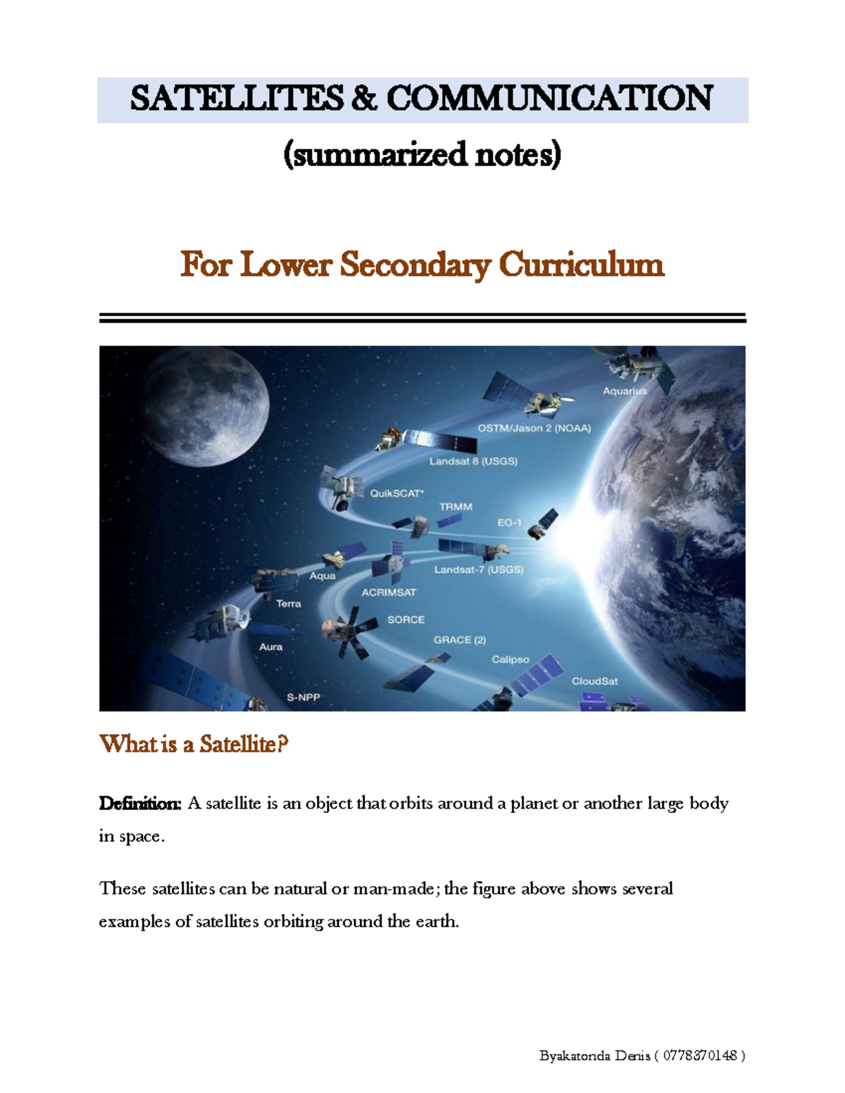 S4 Physics Satellites & Communication - Key Concepts & Uses - Studocu