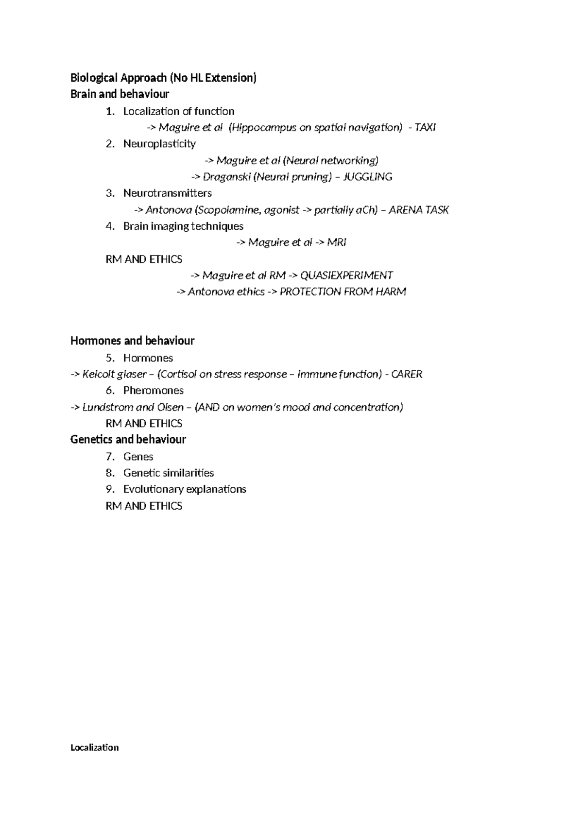 Biological Approach (No HL Ext) - Brain & Behavior Overview for Exam ...