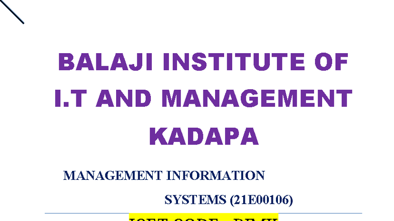 Management Information Systems Overview - 21E00106 - Studocu