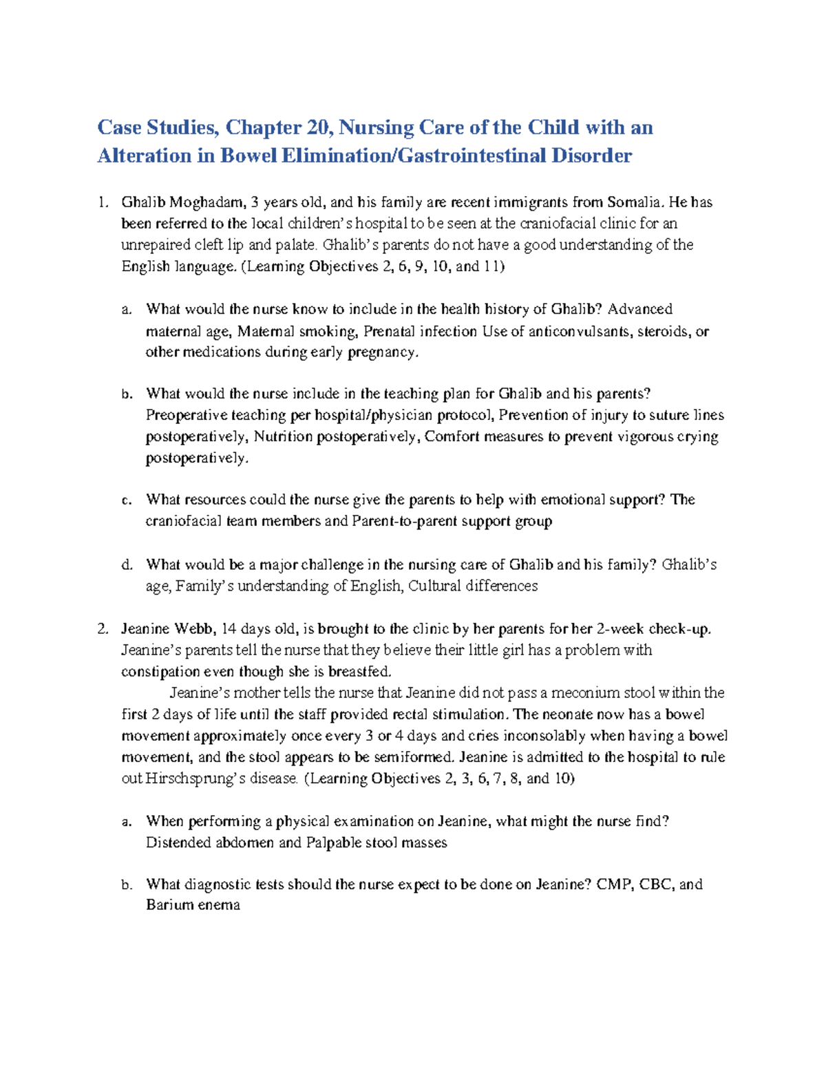 CS Chapter 20: Nursing Care for Children with GI Disorders - Studocu
