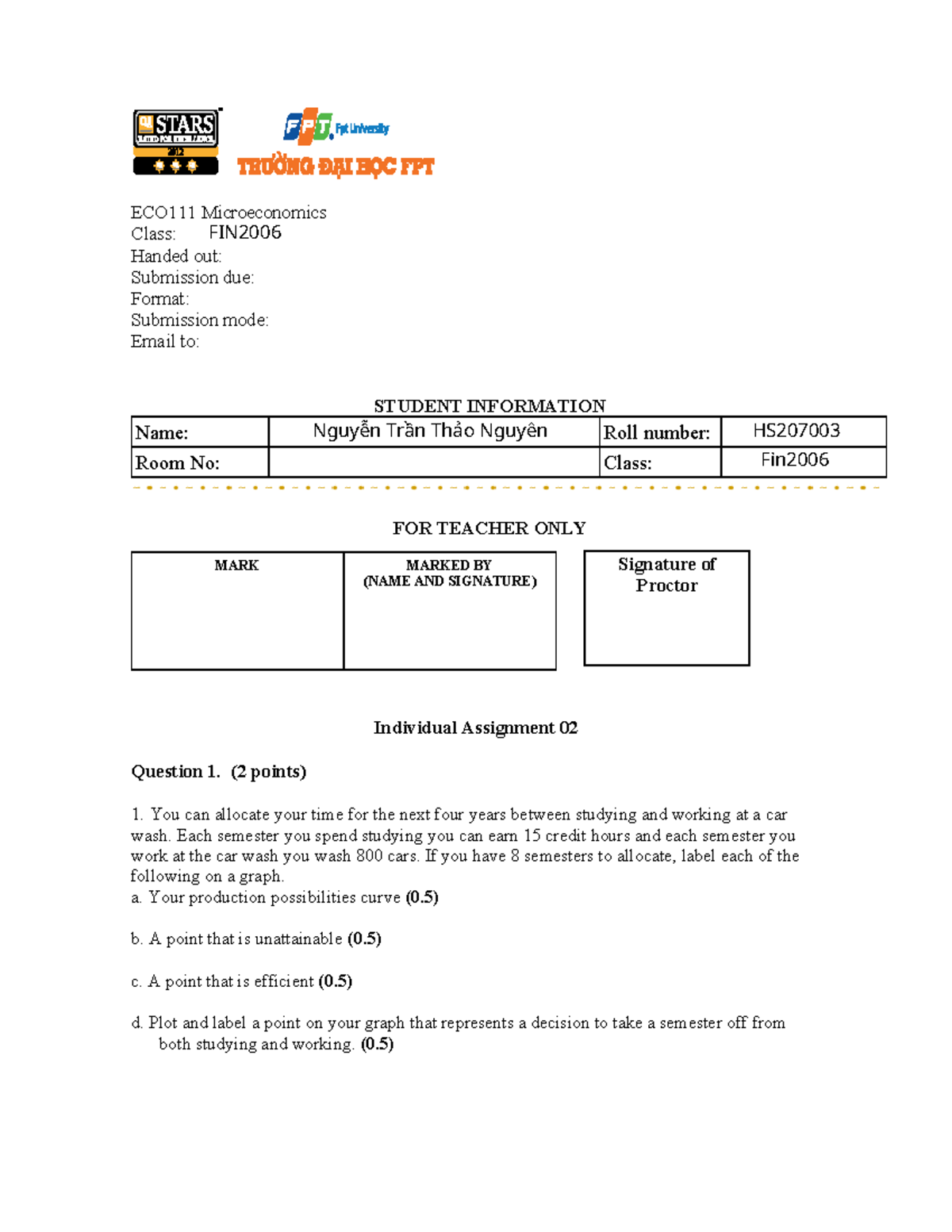 ECON111 Individual Assignment 02: Microeconomics Concepts and Graphs ...