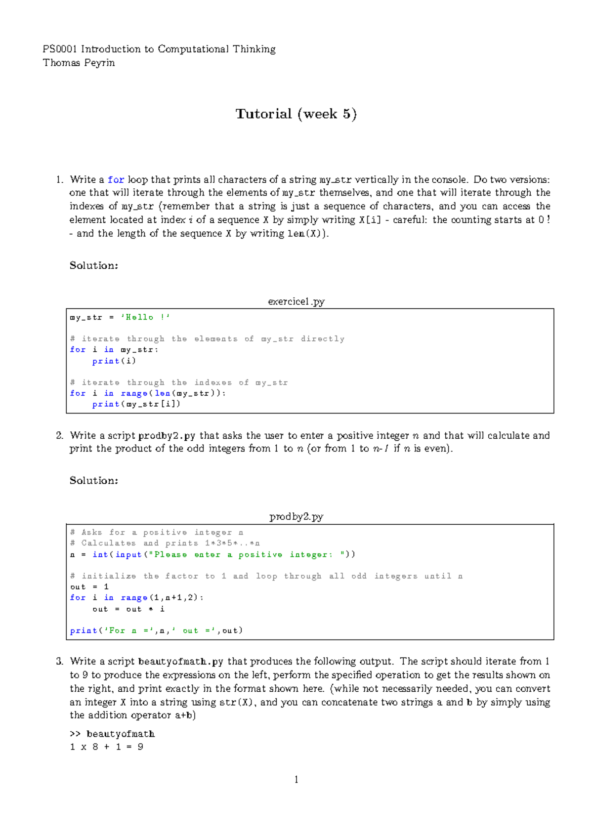 PS0001 tut5 solutions - PS0001 Introduction to Computational Thinking Thomas Peyrin Tutorial ...