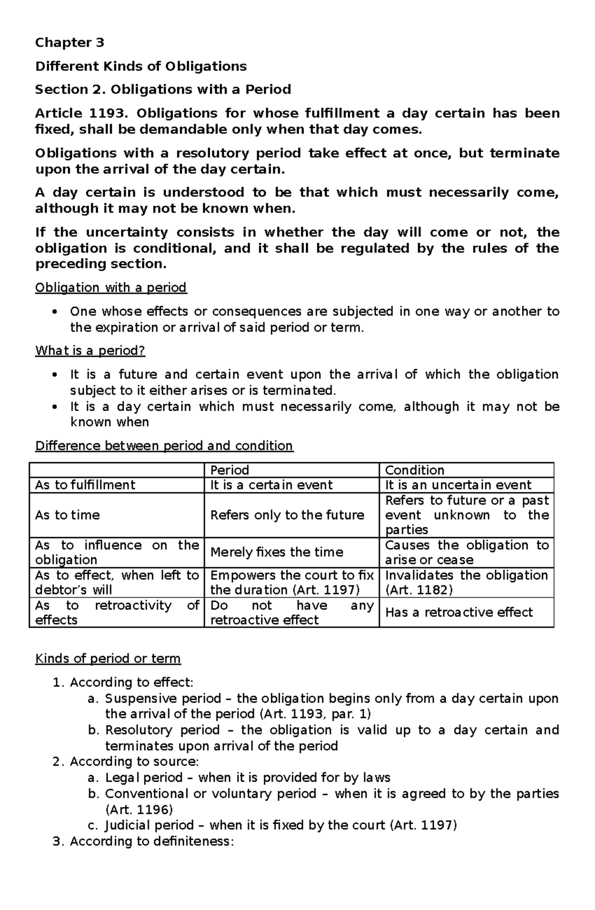 Chapter 3 Section 2 - Obligations with a period - Chapter 3 Different ...