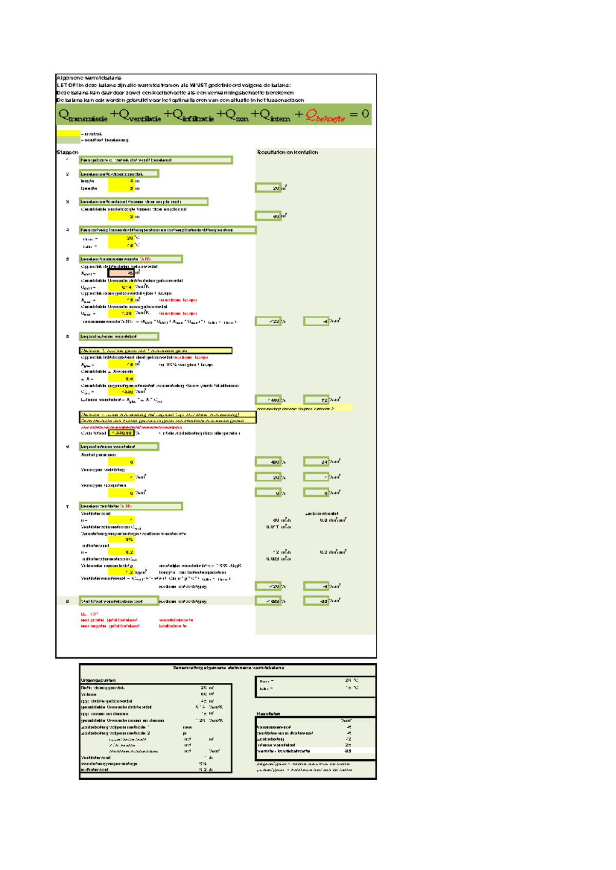 BK2TE3 Warmtebalans Excelsheet 2018: Stappen en Resultaten - Studeersnel