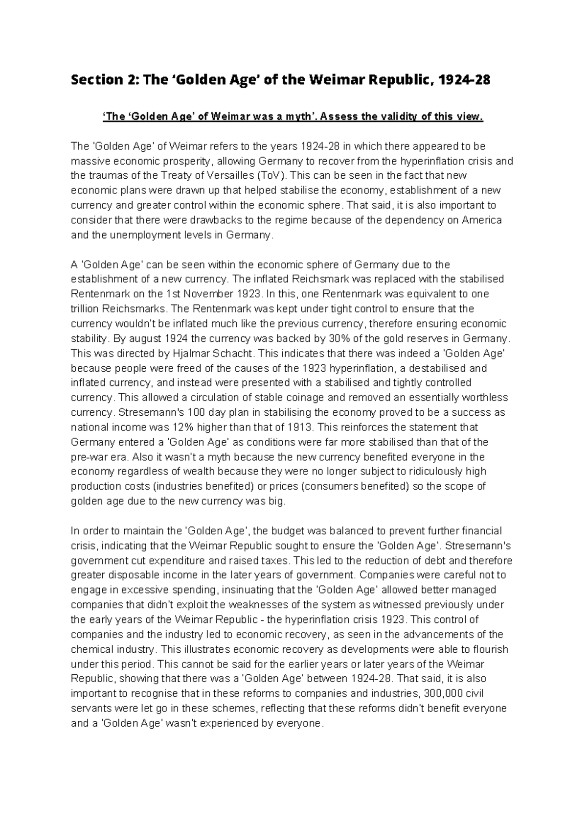 Section 2 The ‘Golden Age’ of the Weimar Republic, 1924-28 - Section 2 ...