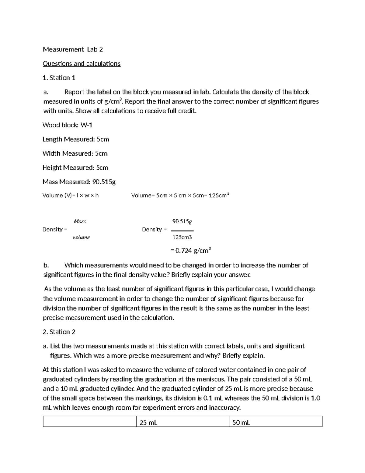 Lab 2 Measurement: Post Lab Analysis & Calculations in Physics - Studocu