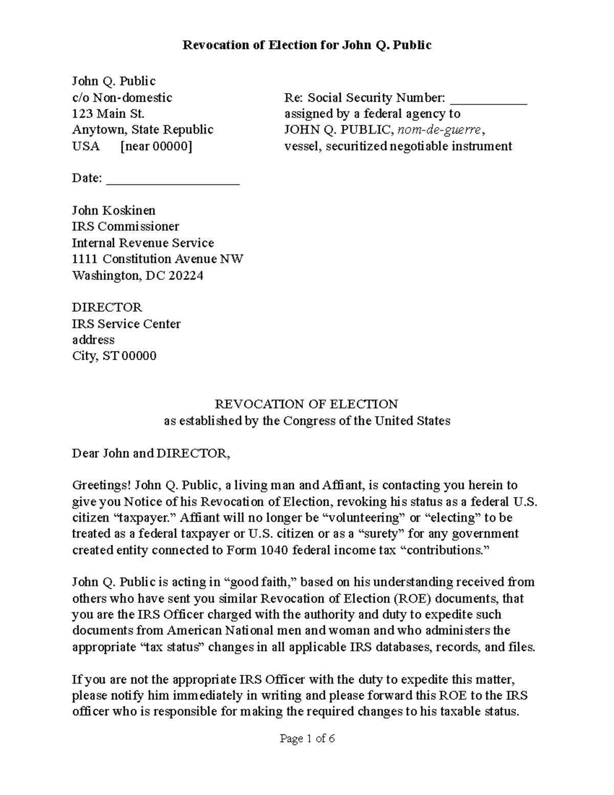 Revocation of Federal Taxpayer Status - John Q. Public's Notice - Studocu