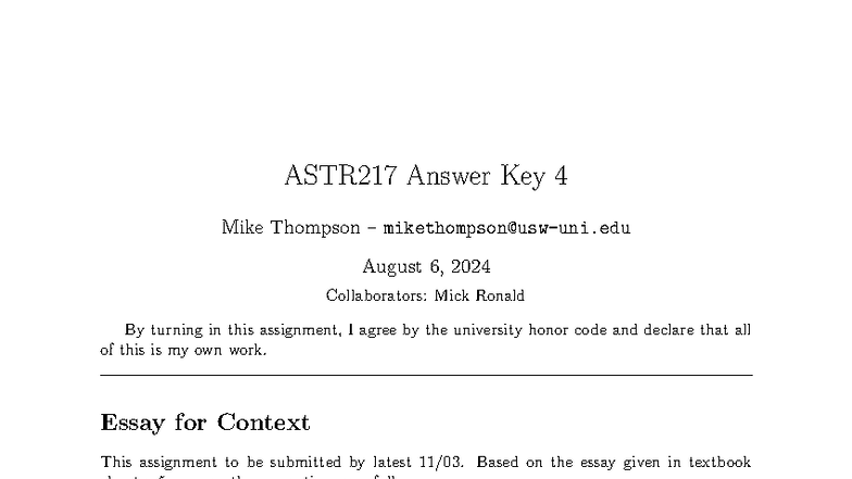 ASTR217 Final Exam Answer Key 4 - Astronomy & Astrophysics - Studocu