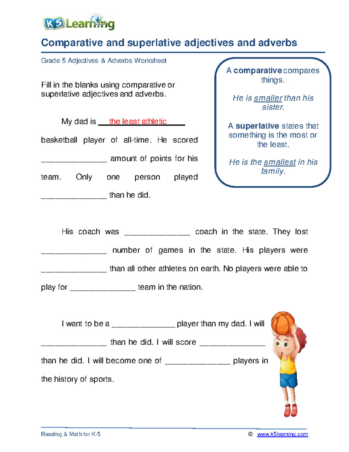 Grade 5 Comparative and Superlative Adjectives Worksheet - Studocu