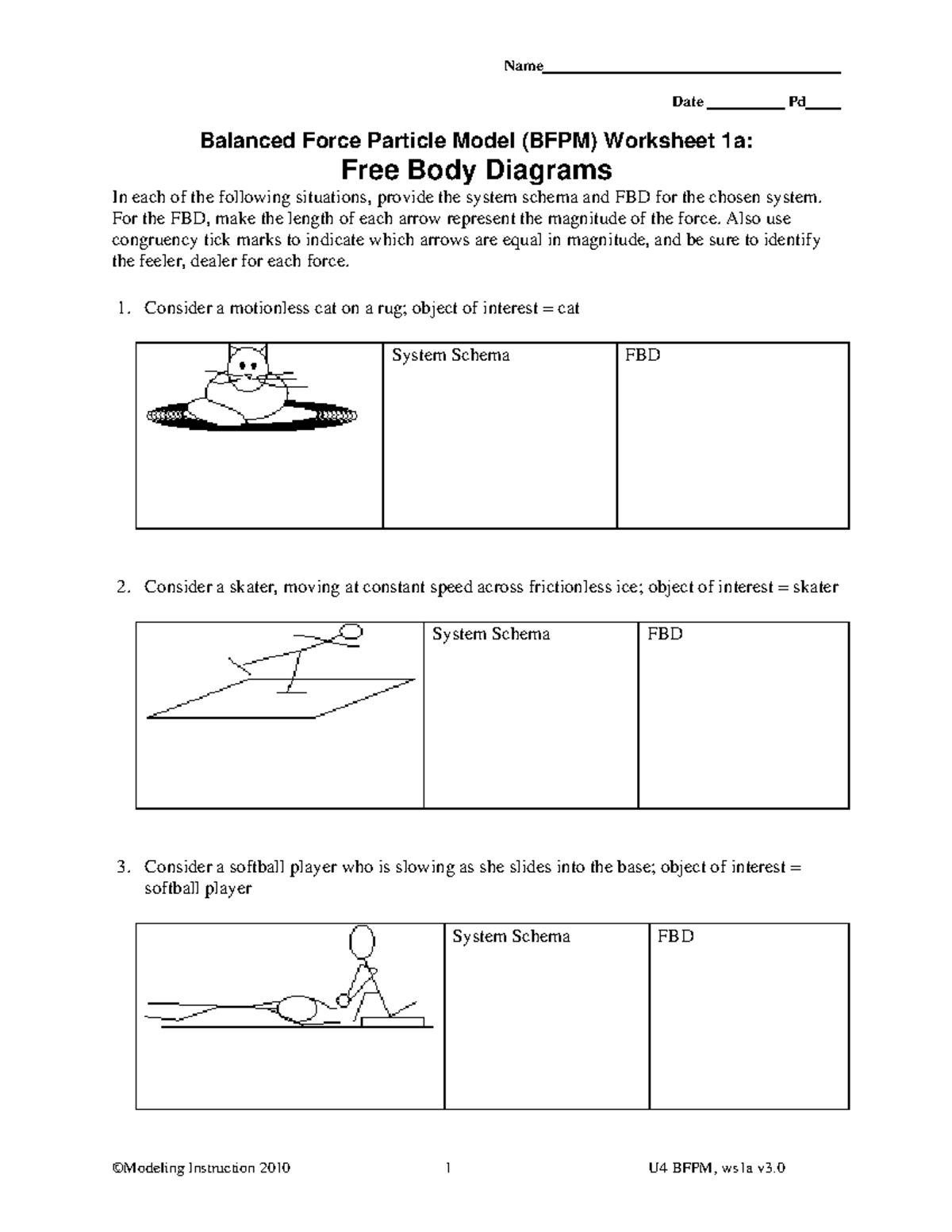 U4 BFPM Worksheet 1a: Free Body Diagrams & System Schemas - Studocu