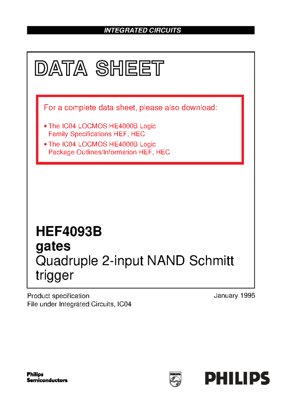 HEF4093B Integrated Circuits Data Sheet and Specifications - Studocu