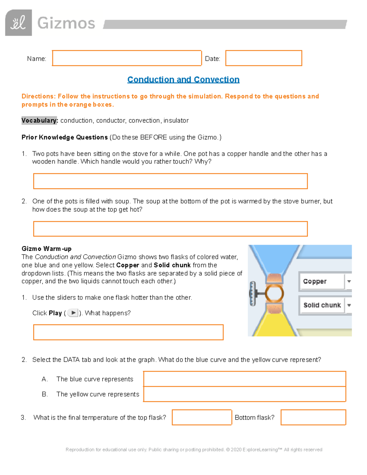 Copy of Gizmo LAB - Conduction and Convection - Name: Date: Conduction ...